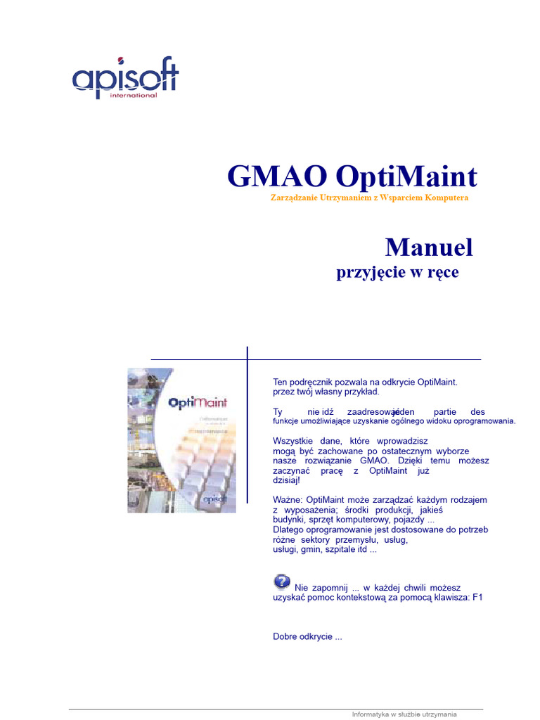 GMAO OptiMaint - Podręcznik Użytkownika | PDF