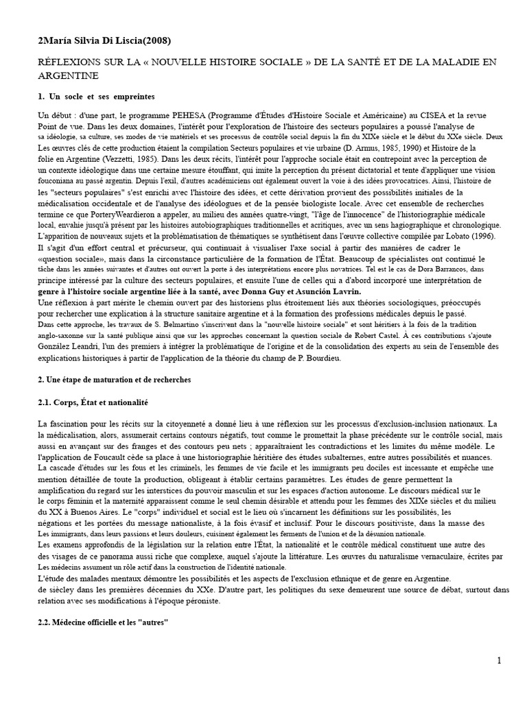 Histoire sociale de la santé en Argentine | PDF | Histoire sociale ...