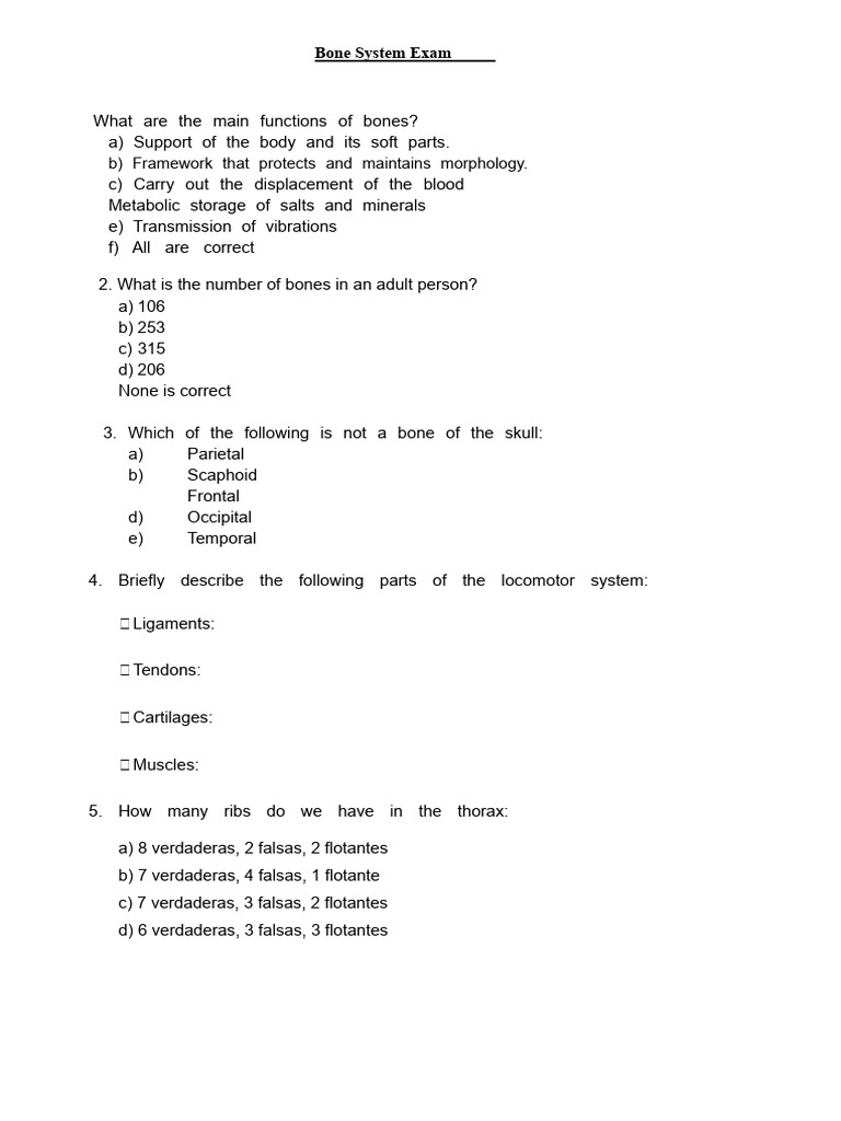 Bone System Exam Questions and Answers | PDF | Human Musculoskeletal ...
