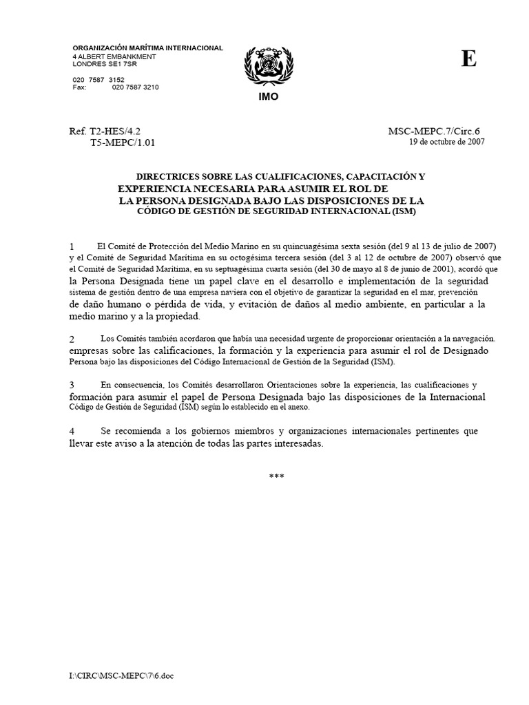 MSC MEPC.7 Circ.6 Formación de Calificaciones de DP | PDF | Auditoría