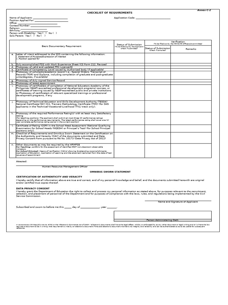 Annex C-2 Requirements Checklist | PDF | Authentication | Business