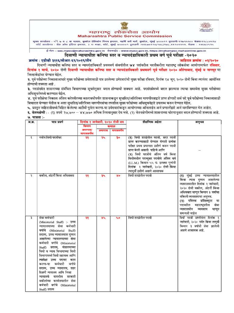 MPSC Civil Judge Junior Division PreExam@Nmk - Co .In | PDF