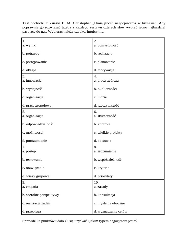 Test Negocjator | PDF