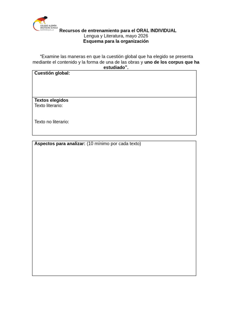 Esquema para Organizar El ORAL INDIVIDUAL | PDF