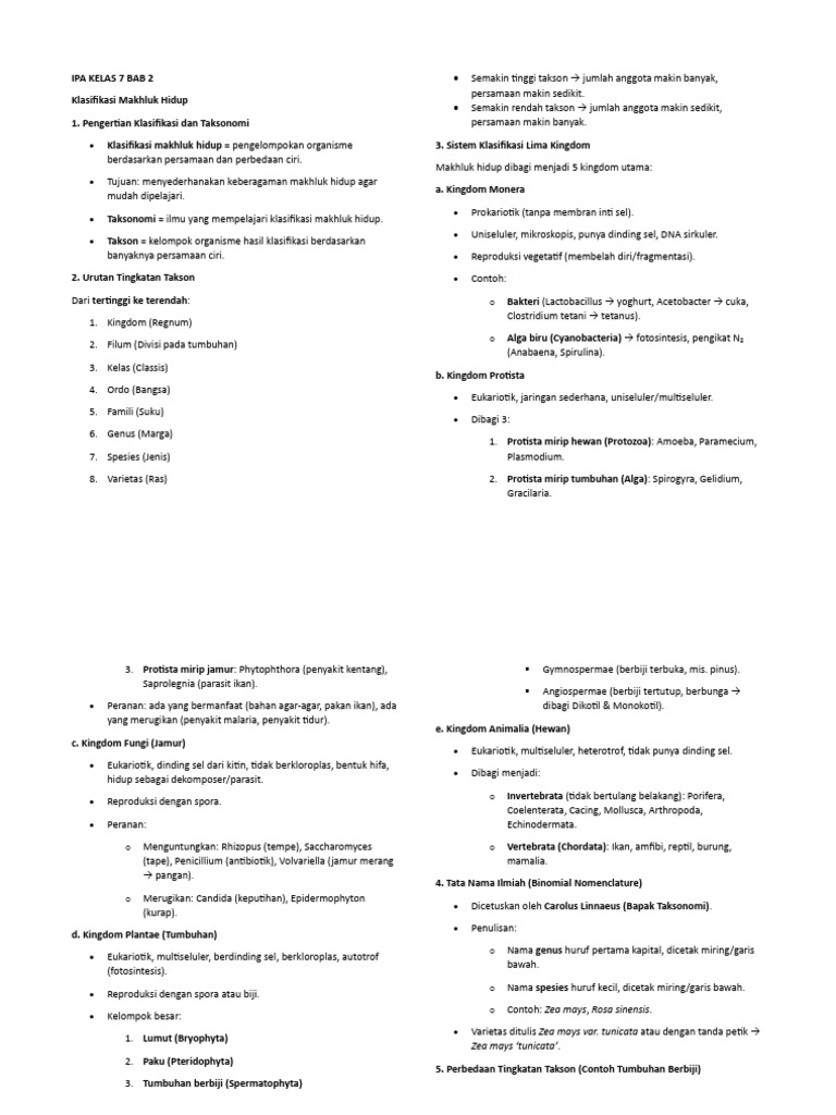 RKSN IPA KELAS 7 KLASIKAN MAKHLUK HIDUP | PDF