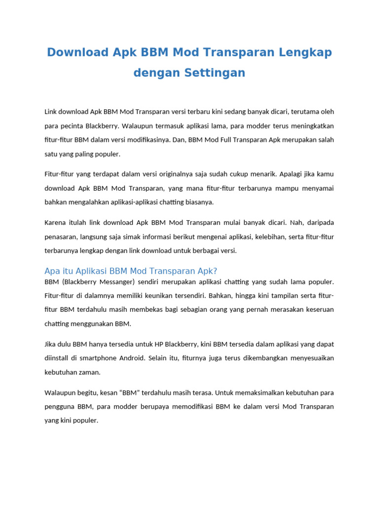 Apk BBM Mod Transparan Lengkap Dengan Settingan | PDF