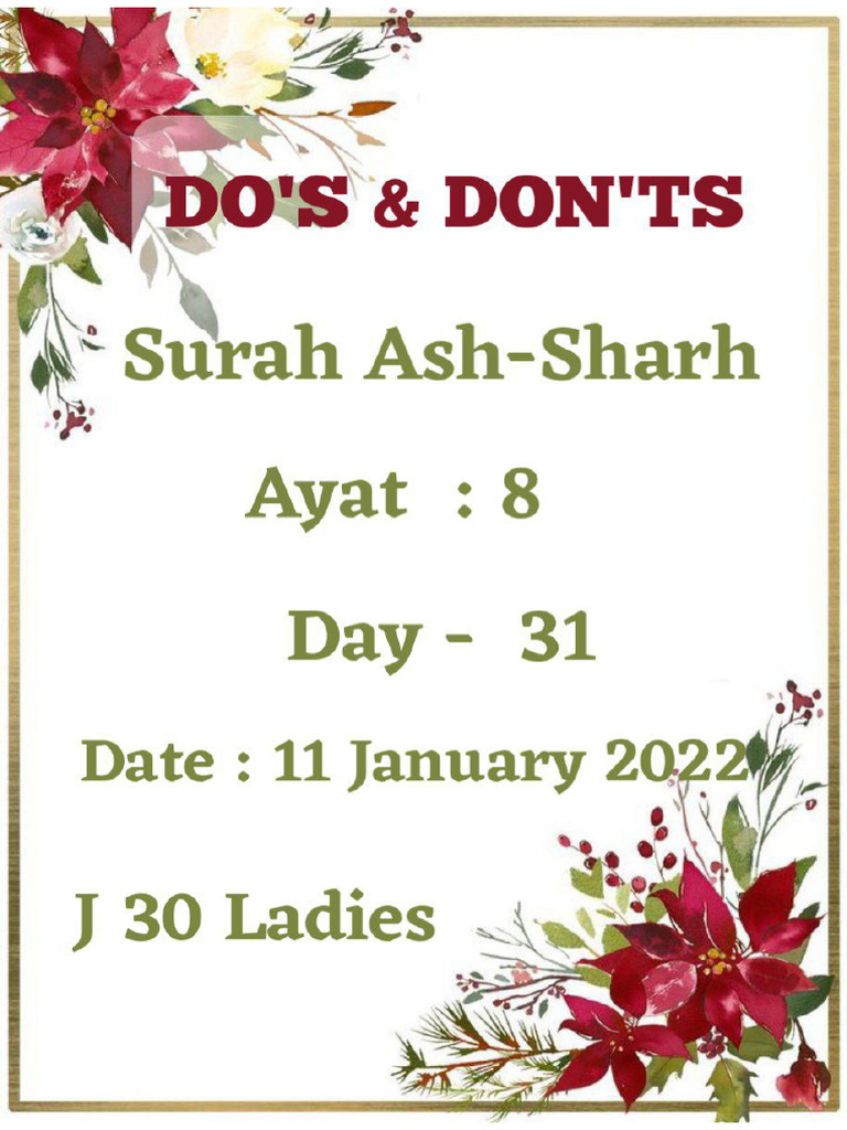 Dos&Don'Ts Day 31 Surah Ash-Sharh | PDF