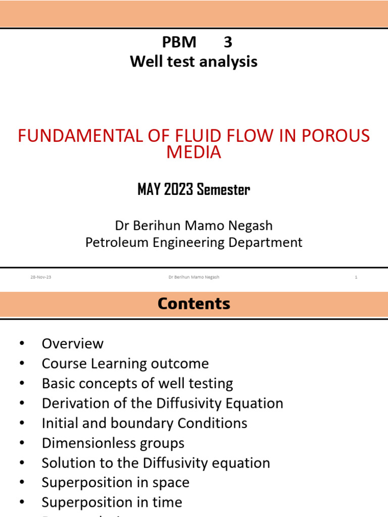 Fundamental of Fluid Flow in Porous Media | PDF | Fluid Dynamics ...