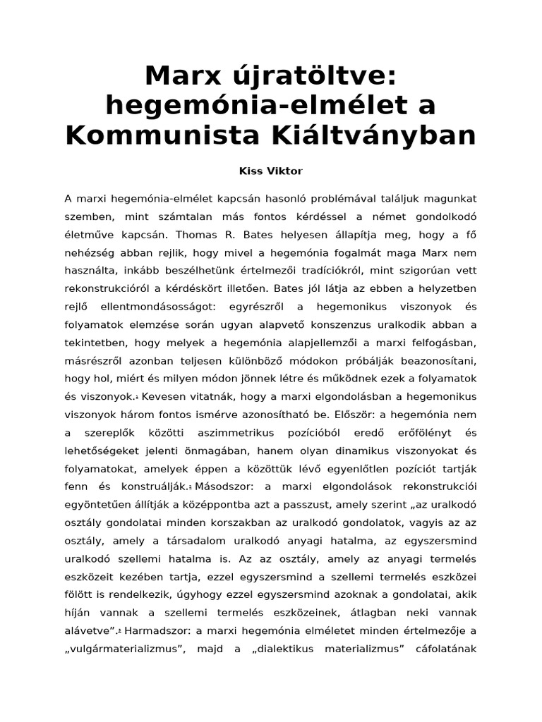 Kiss v. - Marx Újratöltve (Hegemónia-Elmélet A Kommunista Kiáltványban ...