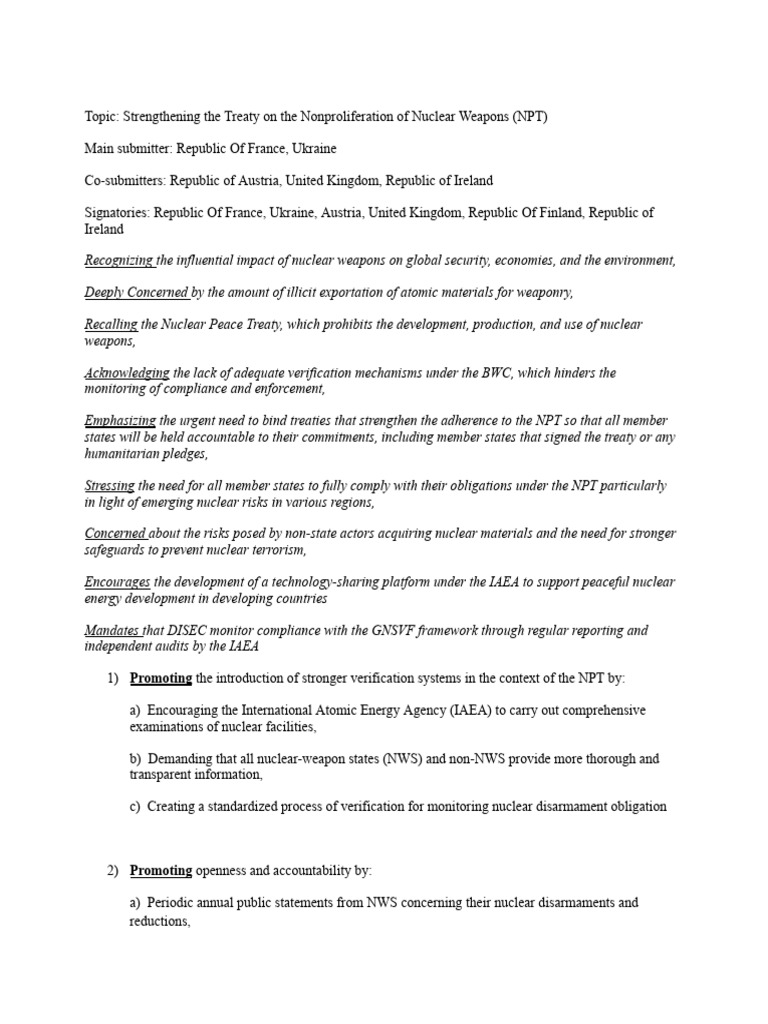 Resolution Paper CIAMUN - TSU | PDF | Treaty On The Non Proliferation ...