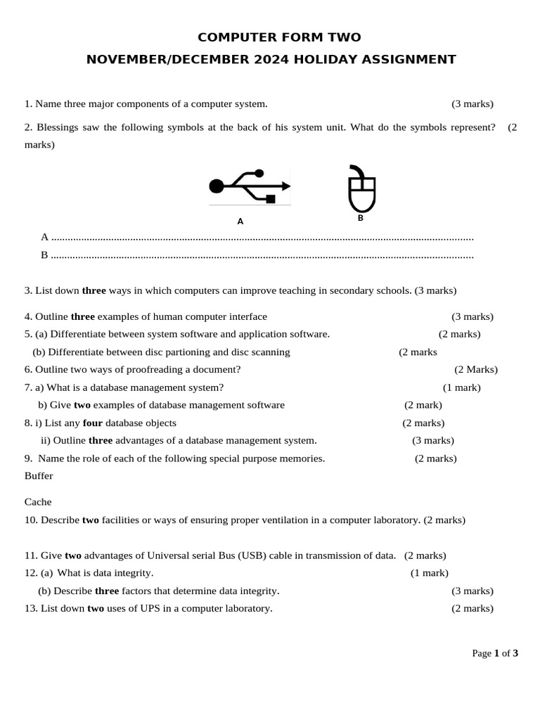 Computer Studies F2 | PDF | Databases | Usb