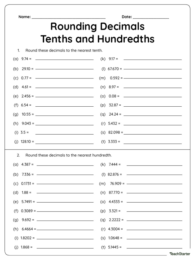 Rounding Decimals Practice Worksheet | PDF