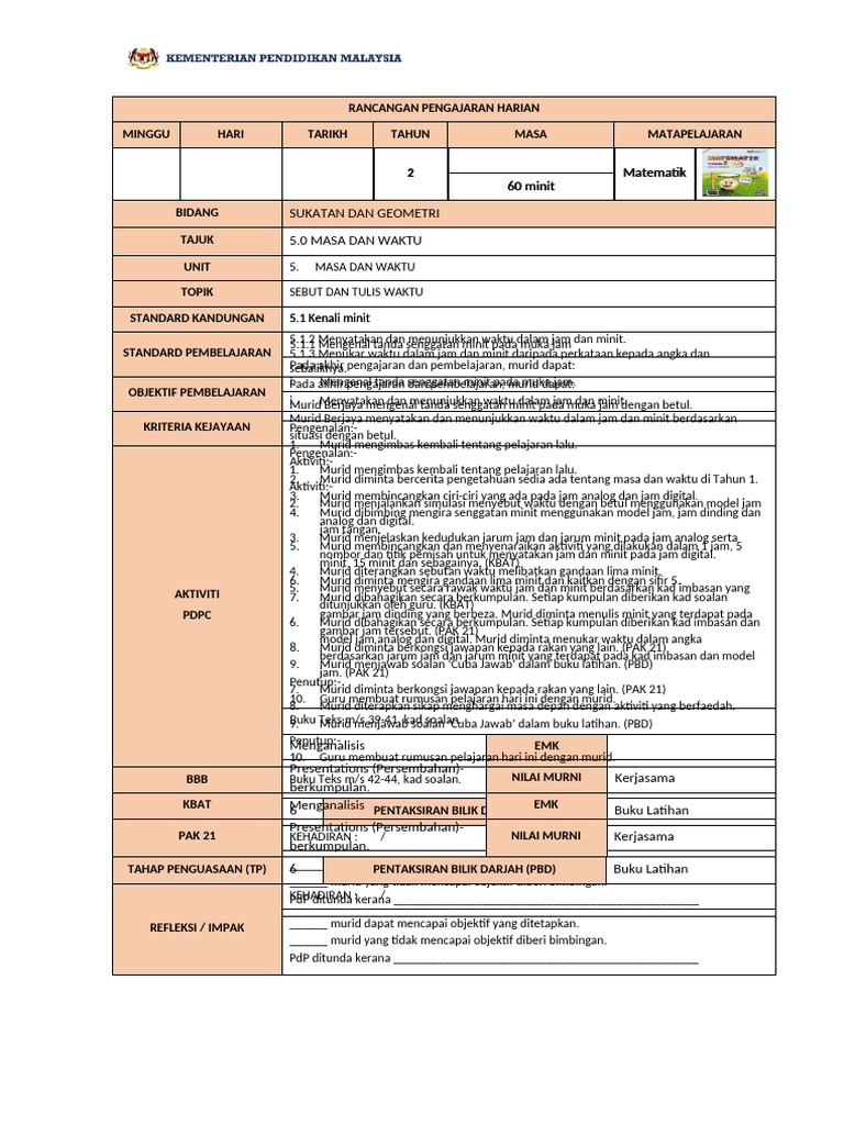 Rph Mt Thn 2 Tajuk 5 (m28-m29)Masa (3) | PDF