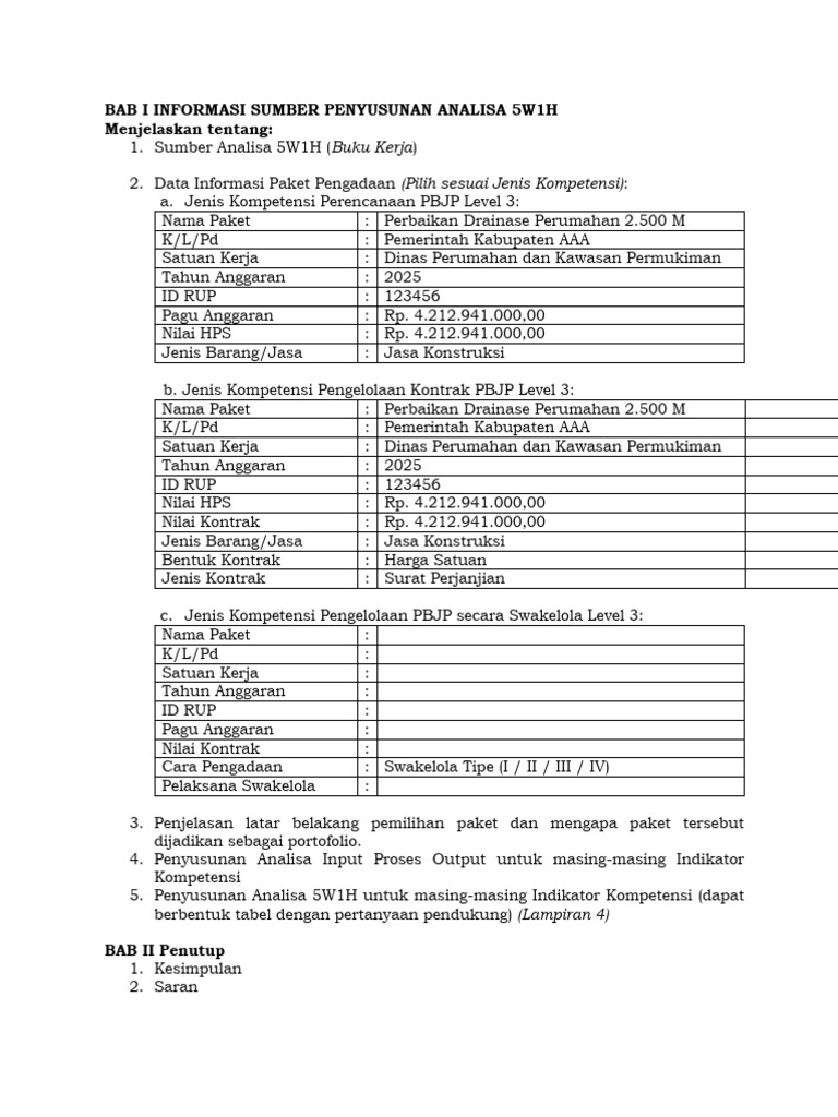 Format Laporan Portofolio 5W1H Pelatihan PPK Tipe B 2025 | PDF