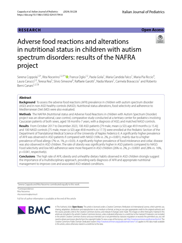 Adverse Food Reactions and Alterations in Nutritional Status in ...