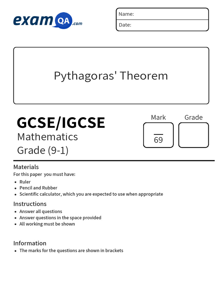 GCSE Maths Pythagoras Worksheet 2 | PDF | Euclid | Triangle Geometry