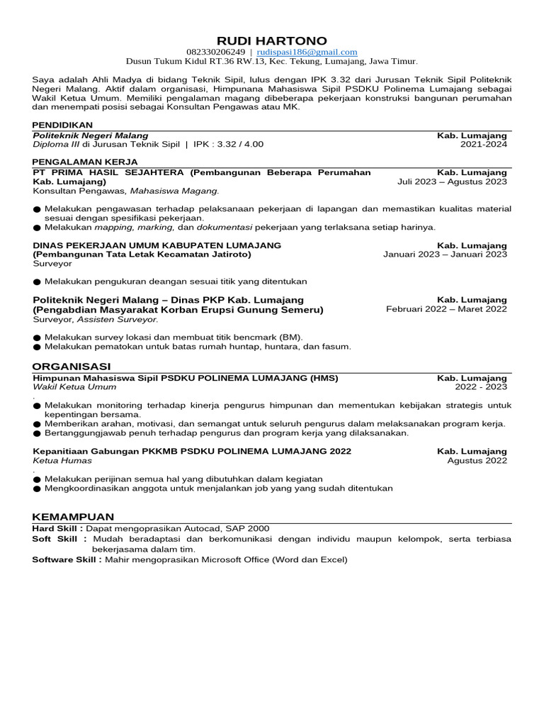 CV Rudi Hartono | PDF