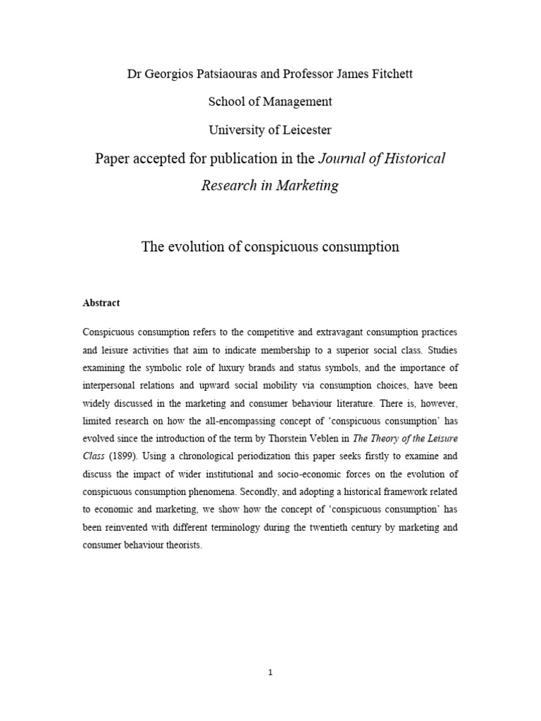 Evolution of Conspicuous Consumption | PDF | Thorstein Veblen | Economics