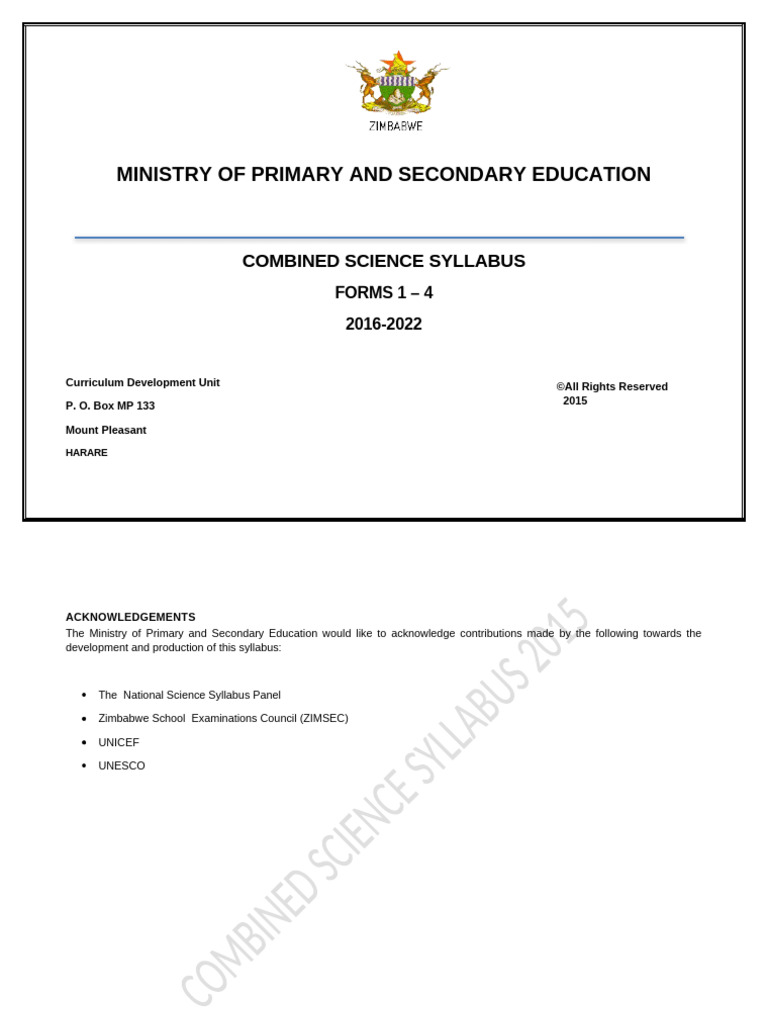 Combined Science Syllabus | PDF | Force | Electricity