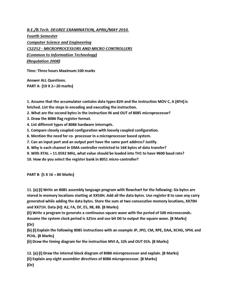 Microprocessor and Microcontroller Anna University Question Papers | PDF | Microcontroller ...