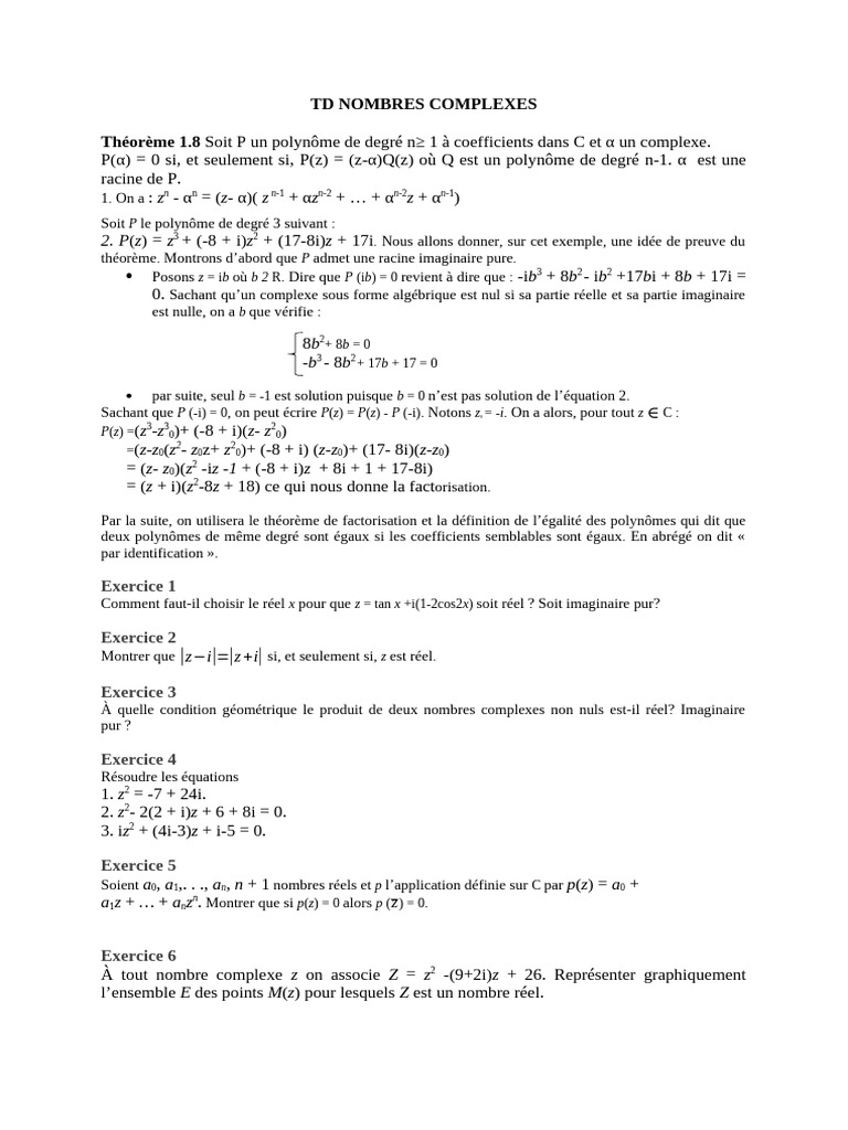 TD Nombres Complexes | PDF | Nombre complexe | Zéro d'une fonction