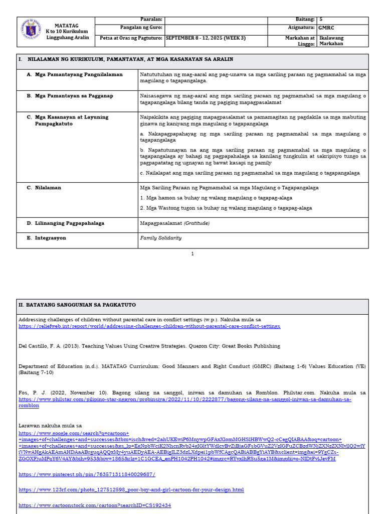 GMRC Matatag - GMRC 5 q2 w3 | PDF