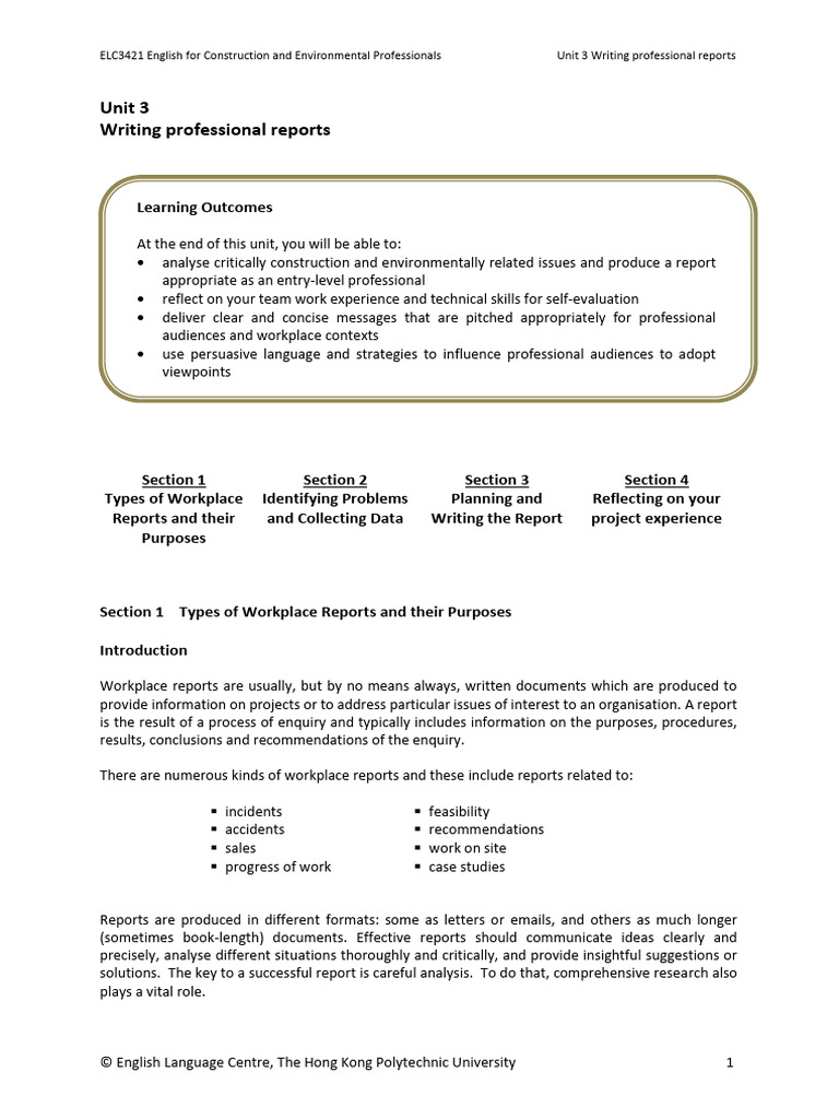 ELC3421 Unit 3 Writing Professional Reports - 24-25S2 | PDF | Green ...
