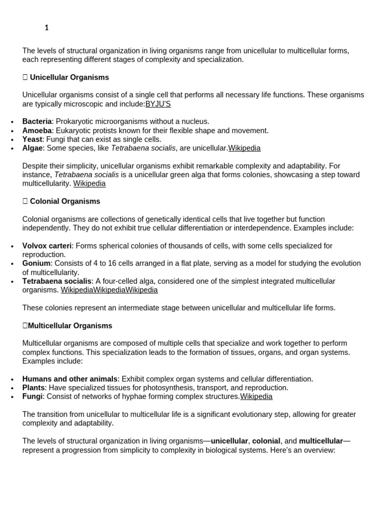 Outline of classification& levels of structural organisation & overview ...
