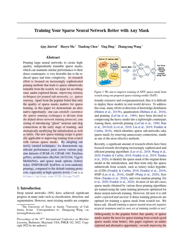 Training Your Sparse Neural Network Better With Any Mask | PDF | Machine Learning ...