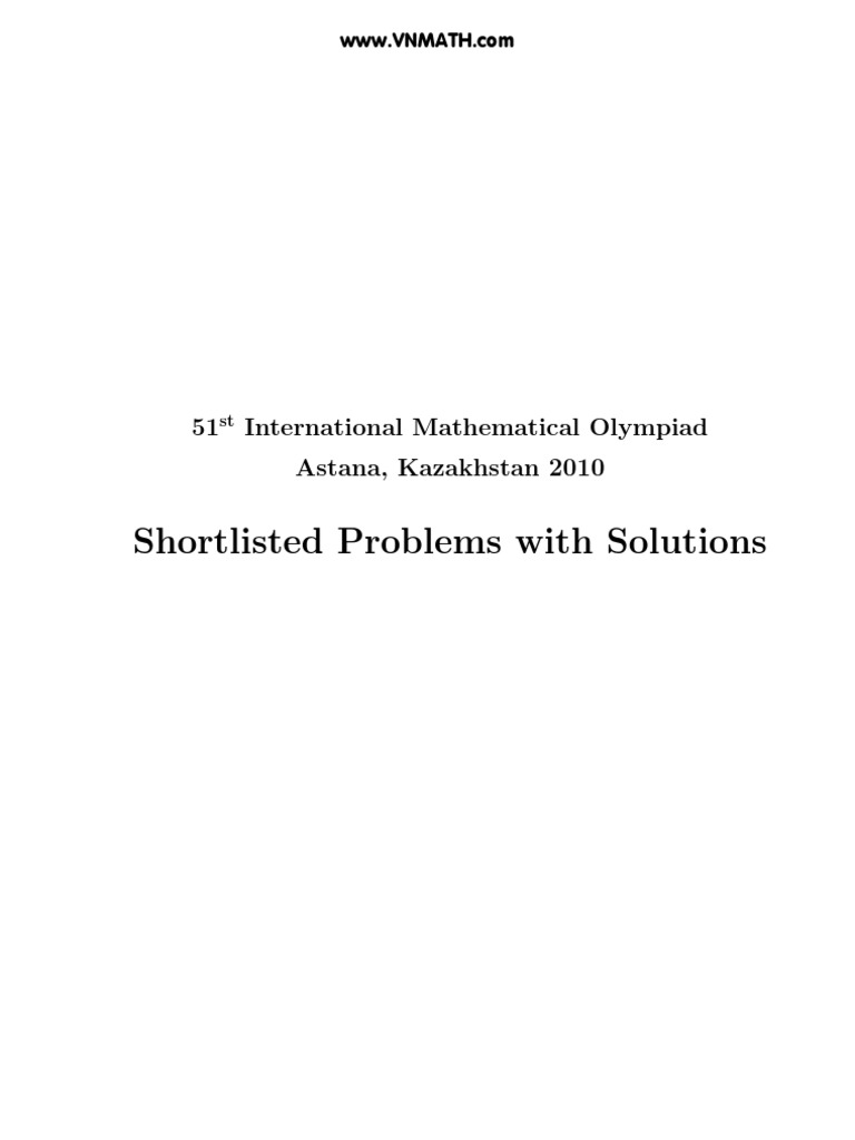 IMO Shortlist 2010 | PDF | Mathematical Logic | Mathematical Objects