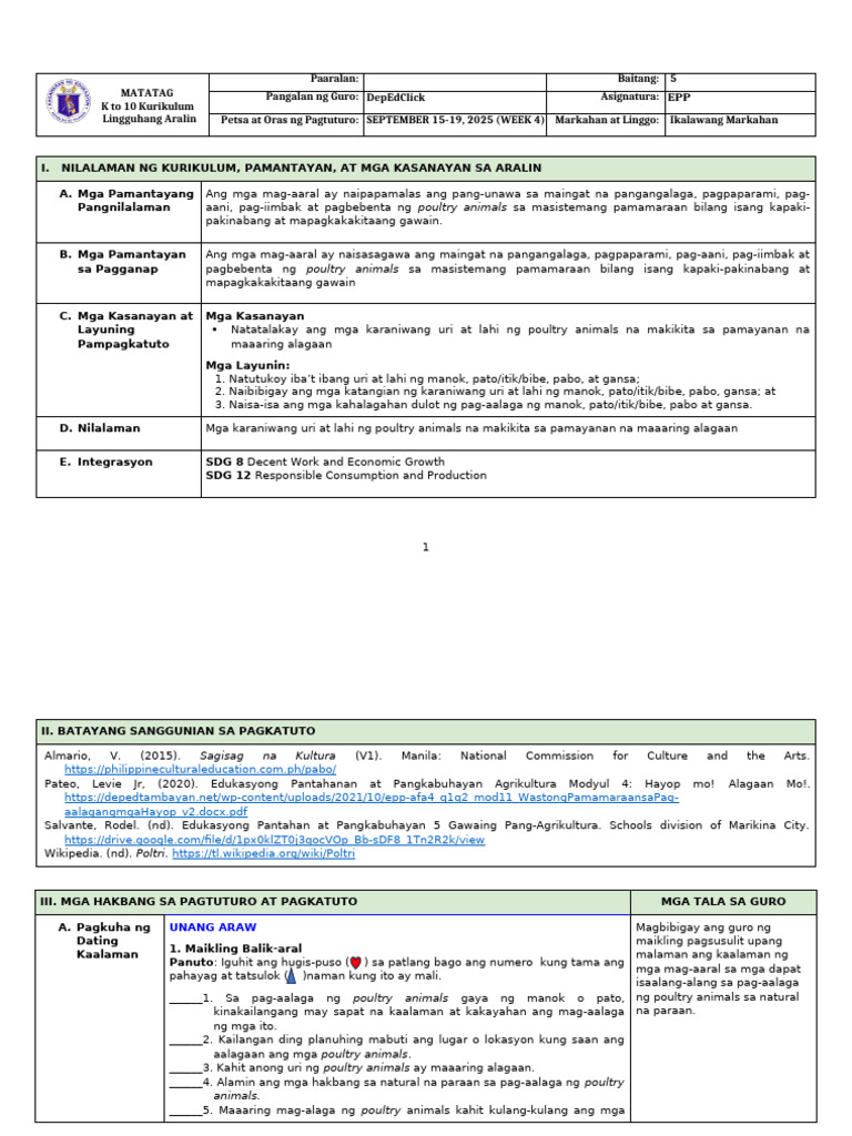Epp 5 Matatag DLL - Q2 - W4 | PDF