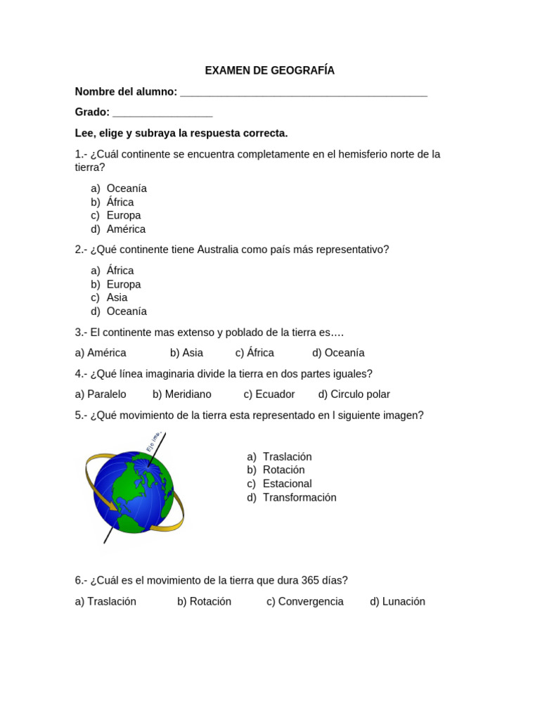 Examen de Geografía e Historia Escolar | PDF | Ecuador | México