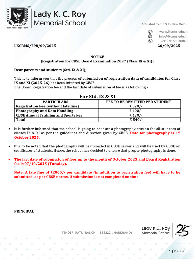 Notice No. 798 (Reg. Cbse Board Registration Class Ix & Xi) | PDF
