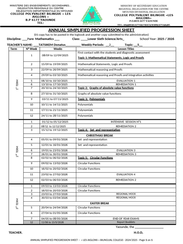 Annual Progression Sheet for Pure Math | PDF | Mathematics ...