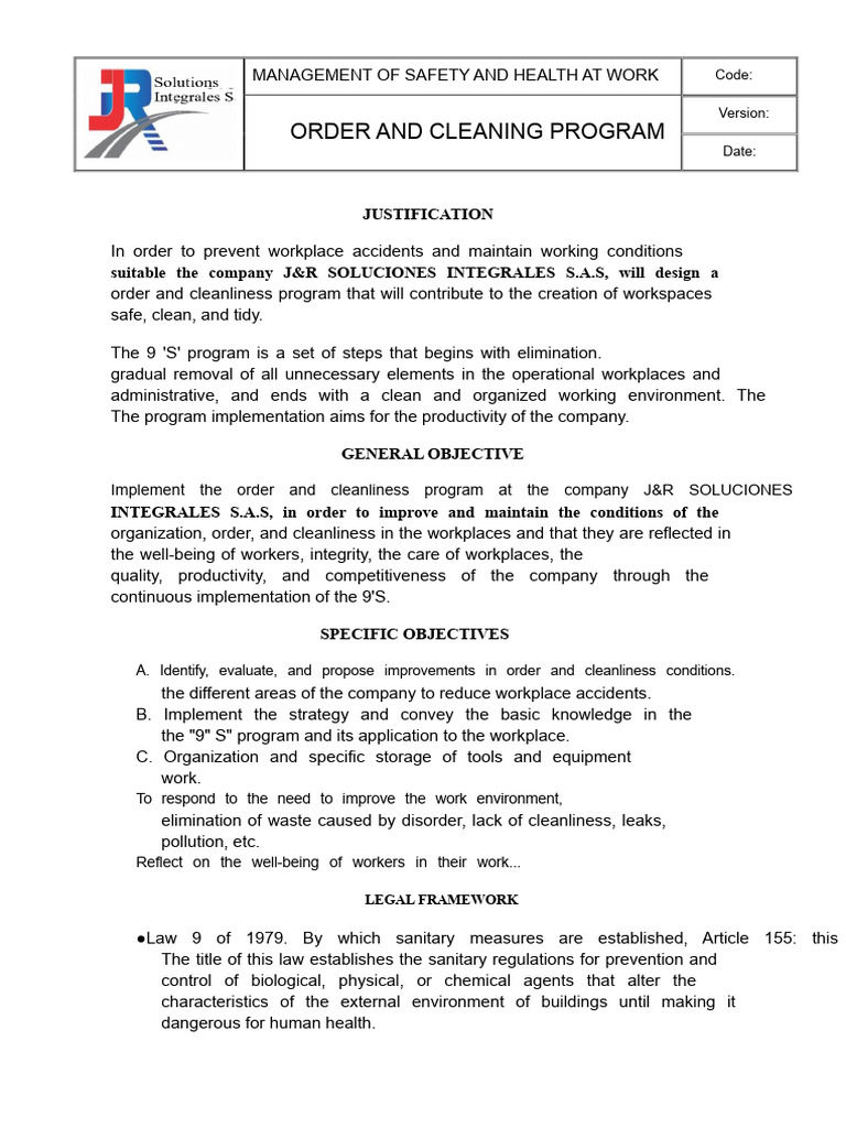 9S Cleanliness Program for Workplace Safety | PDF | Occupational Safety ...