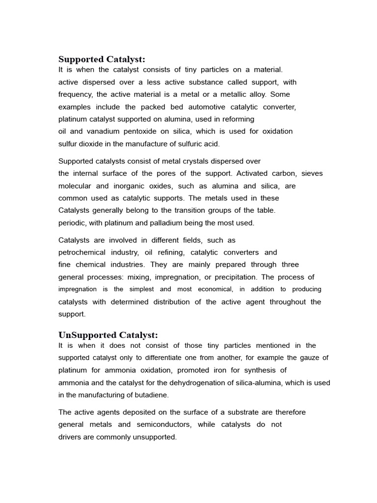 Catalysts (Supported and Unsupported) | PDF | Catalysis | Chemical Reactor