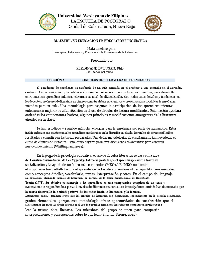 Círculos de Literatura en Educación Lingüística | PDF | Enseñando ...