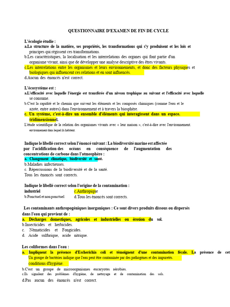 Questionnaire sur l'écologie et la pollution | PDF | Développement ...