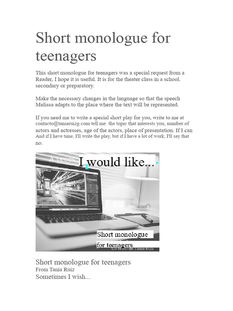 Short Monologue for Teenagers | PDF