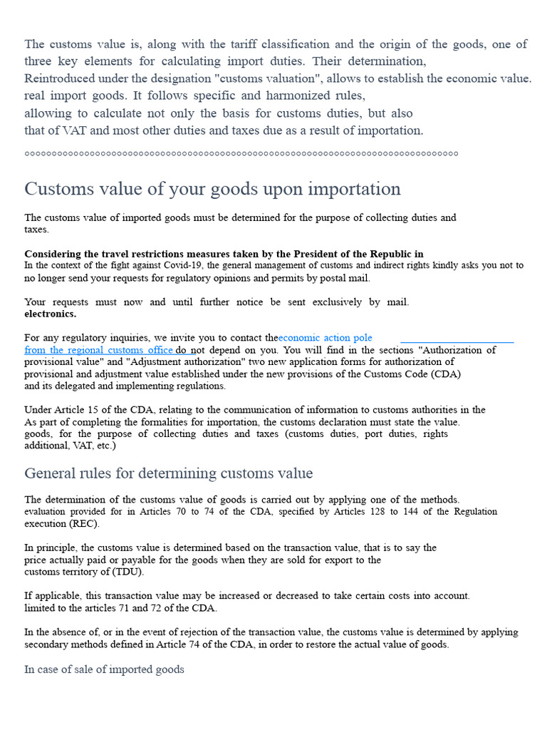 The Customs Value | PDF | Prices | Customs
