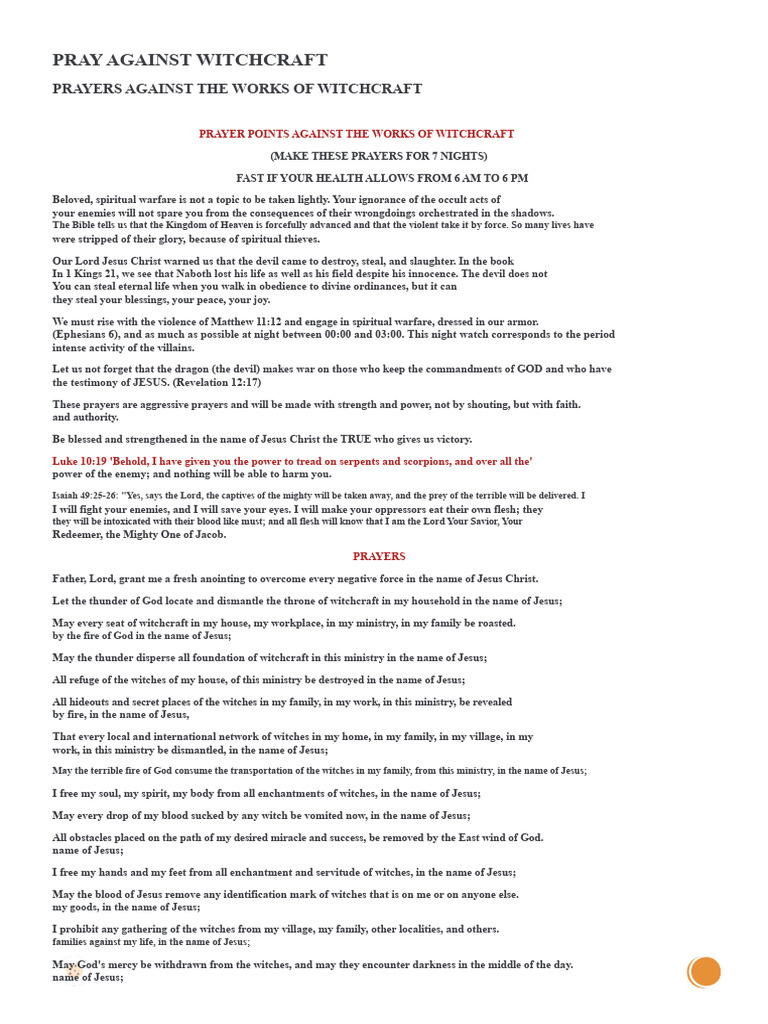Powerful Prayers Against Witchcraft | PDF | Deliverance Ministry | Prayer