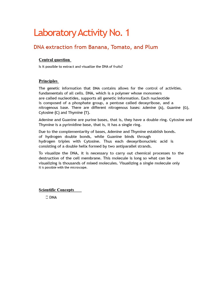 DNA Extraction from Fruits: Lab Guide | PDF | Nucleotides | Macromolecules