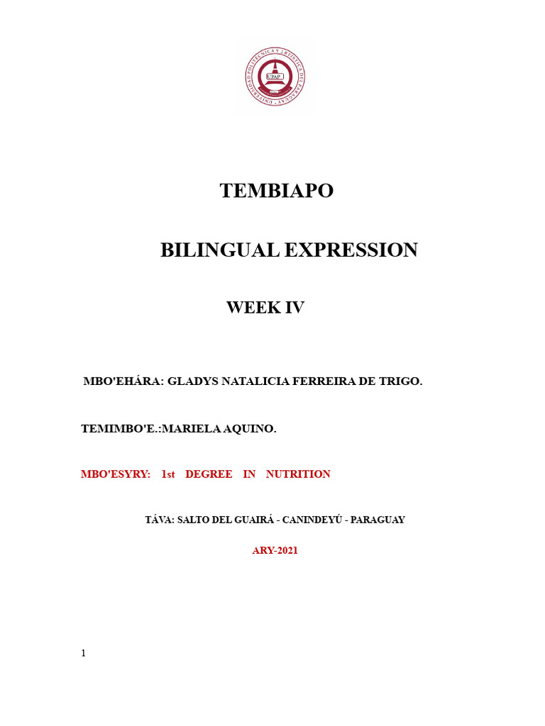 Week Iv - Writing Workshop Ii-Bilingual Expression | PDF | Paraguay