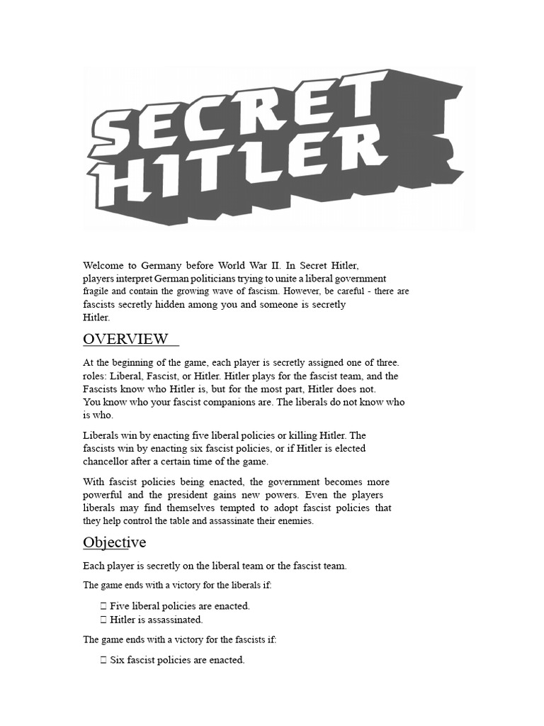 Secret Hitler Game Rules & Veto Power | PDF | Presidents Of The United ...