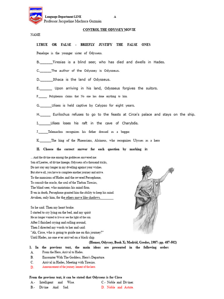 The Odyssey With Answers | PDF | Odysseus | Odyssey
