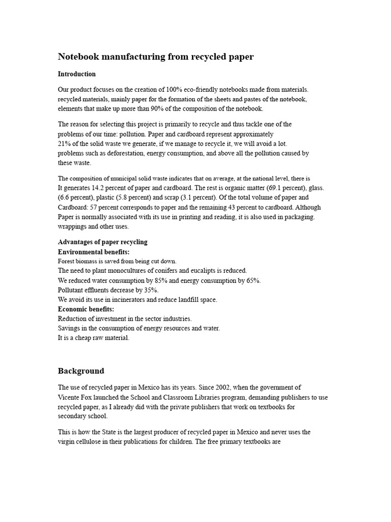 Manufacturing Notebooks From Recycled Paper and Cardboard | PDF | Paper ...