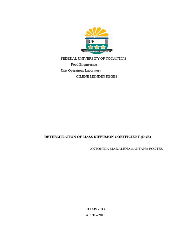6 Report - Determination of The Diffusion Coefficient | PDF | Diffusion | Gases