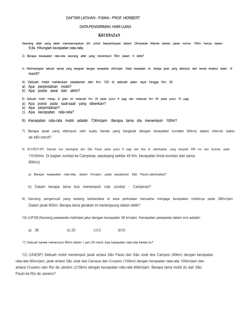 Latihan Kecepatan Rata-Rata Dan Percepatan | PDF
