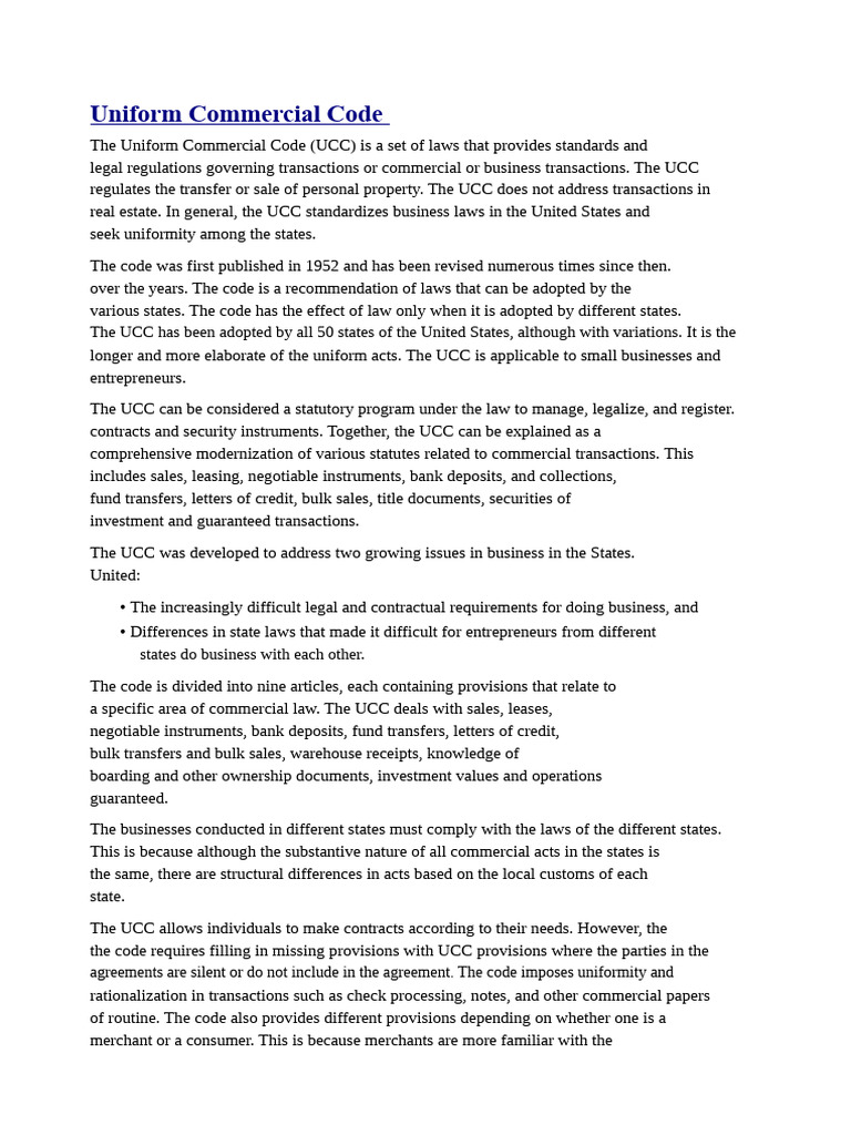 Uniform Commercial Code | PDF | Uniform Commercial Code | Securities (Finance)