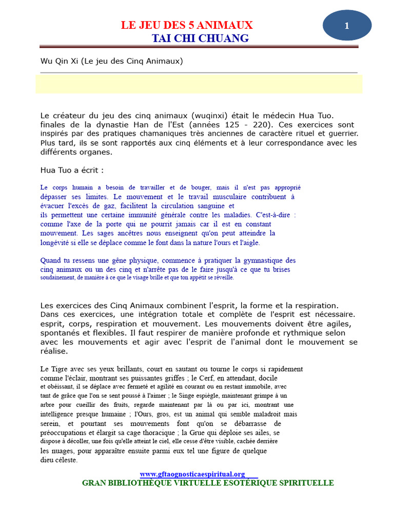26 09 Le Jeu Des Cinq Animaux | PDF | IQ | Tai-chi-chuan